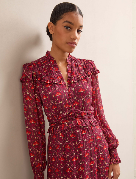 Arabella Fil Coupé Maxi Dress - Rust Burgundy Carnation Print